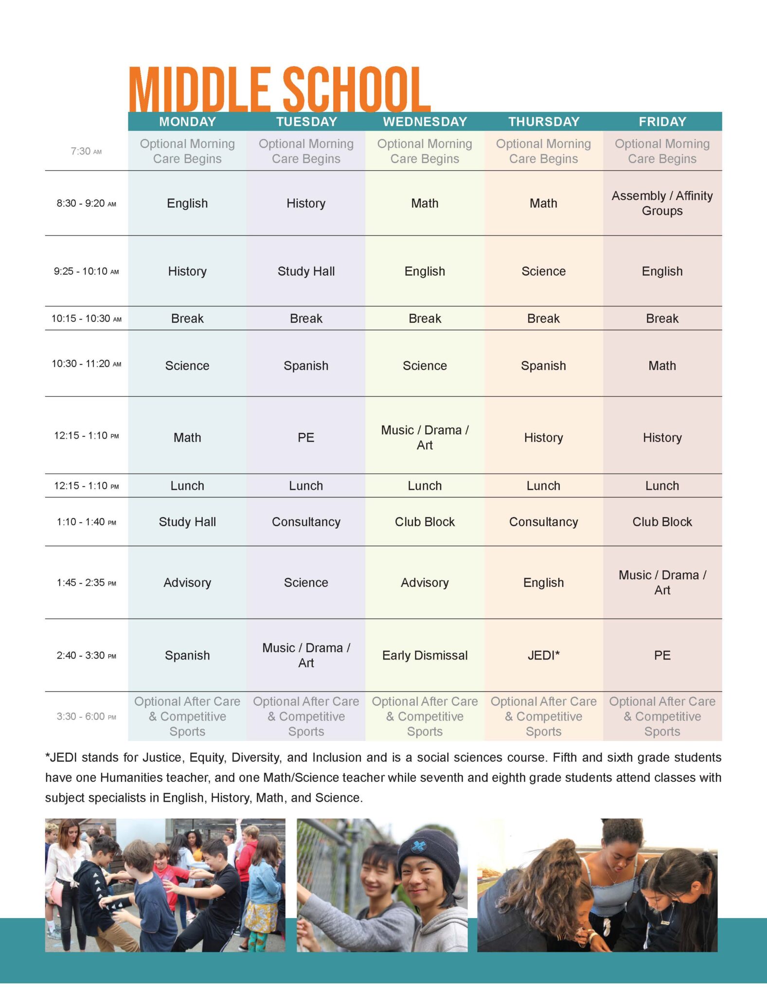 Middle School Bell Schedule | Park Day School K-8 Private School Oakland